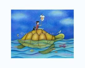 Boy Riding Turtle art print | YVONNE CATHCART